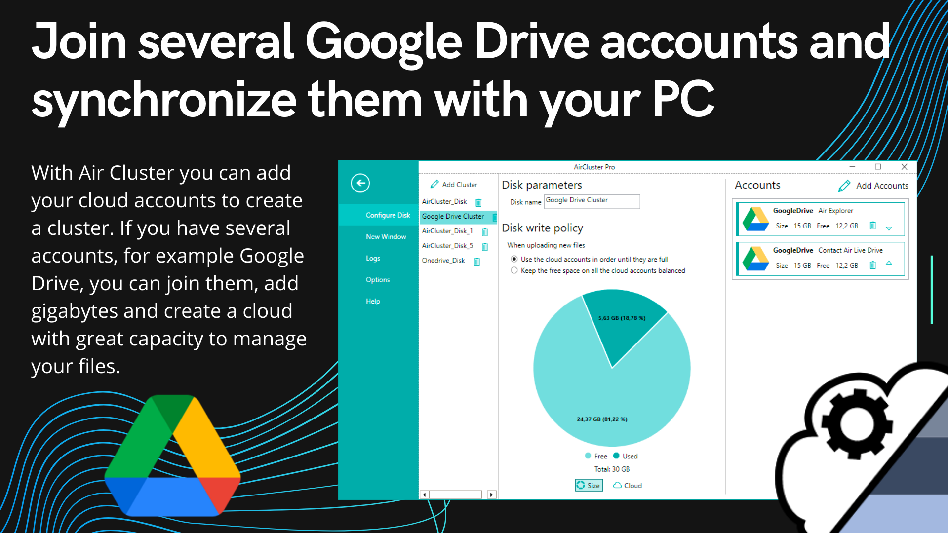 Join several Google Drive accounts and synchronize them with your PC