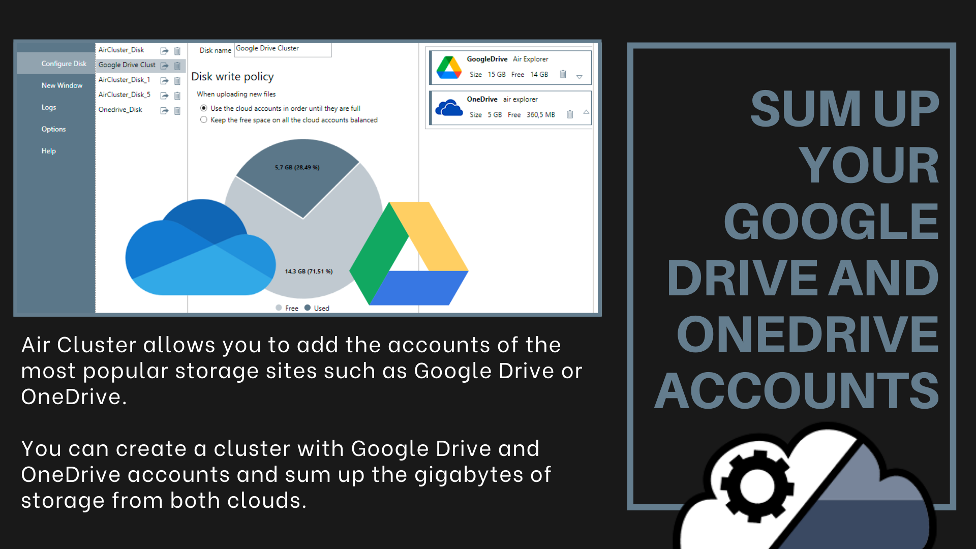 Sum up your Google Drive and OneDrive accounts