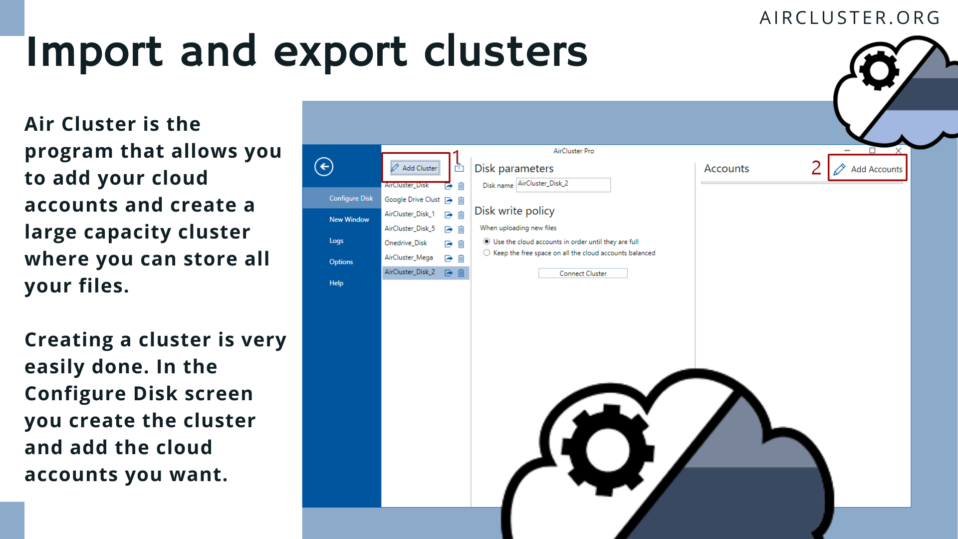 Import and export clusters