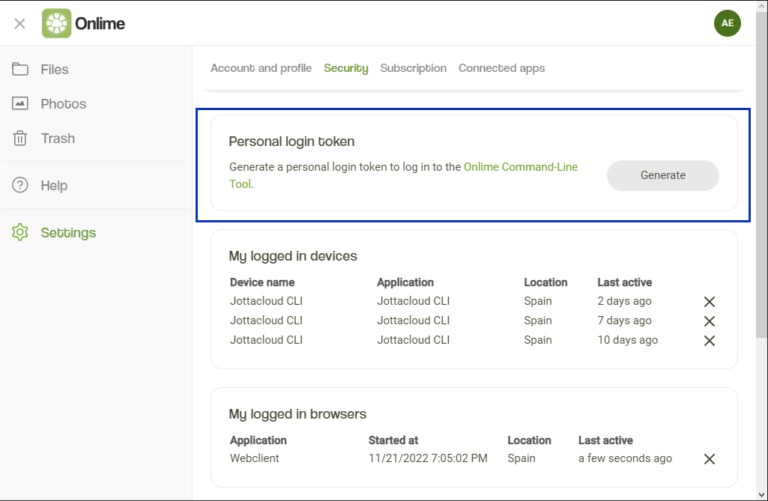 Administrador de archivos para Onlime